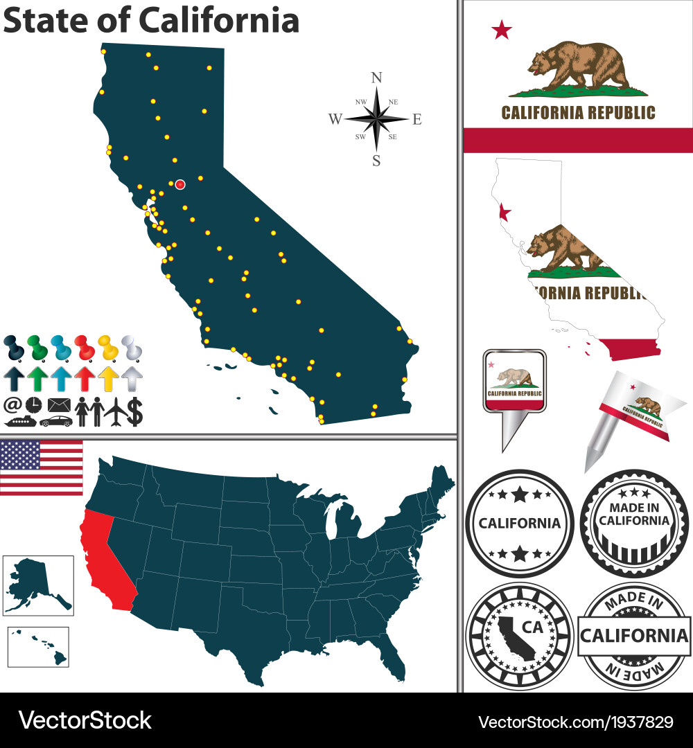 Map of california Royalty Free Vector Image - VectorStock