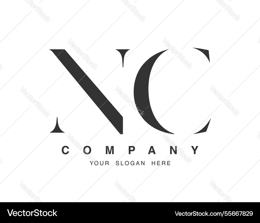 Nc logo design initial letter n and c serif font Vector Image