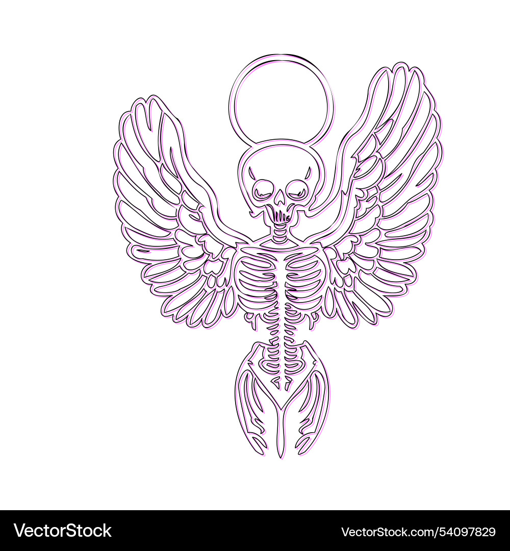 Skeleton angel outline sketch purple Royalty Free Vector