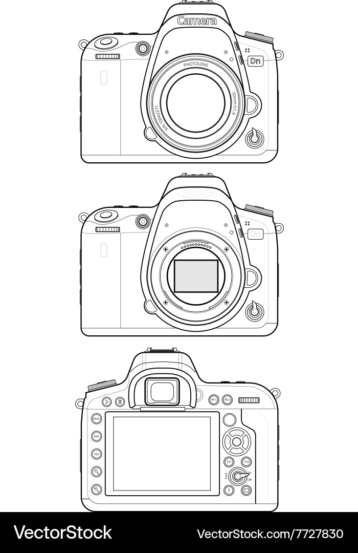 Dslr camera outline Royalty Free Vector Image - VectorStock