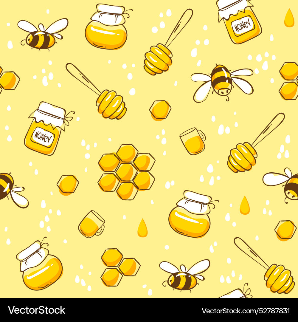 Bee Honey Seamless Pattern Royalty Free Vector Image