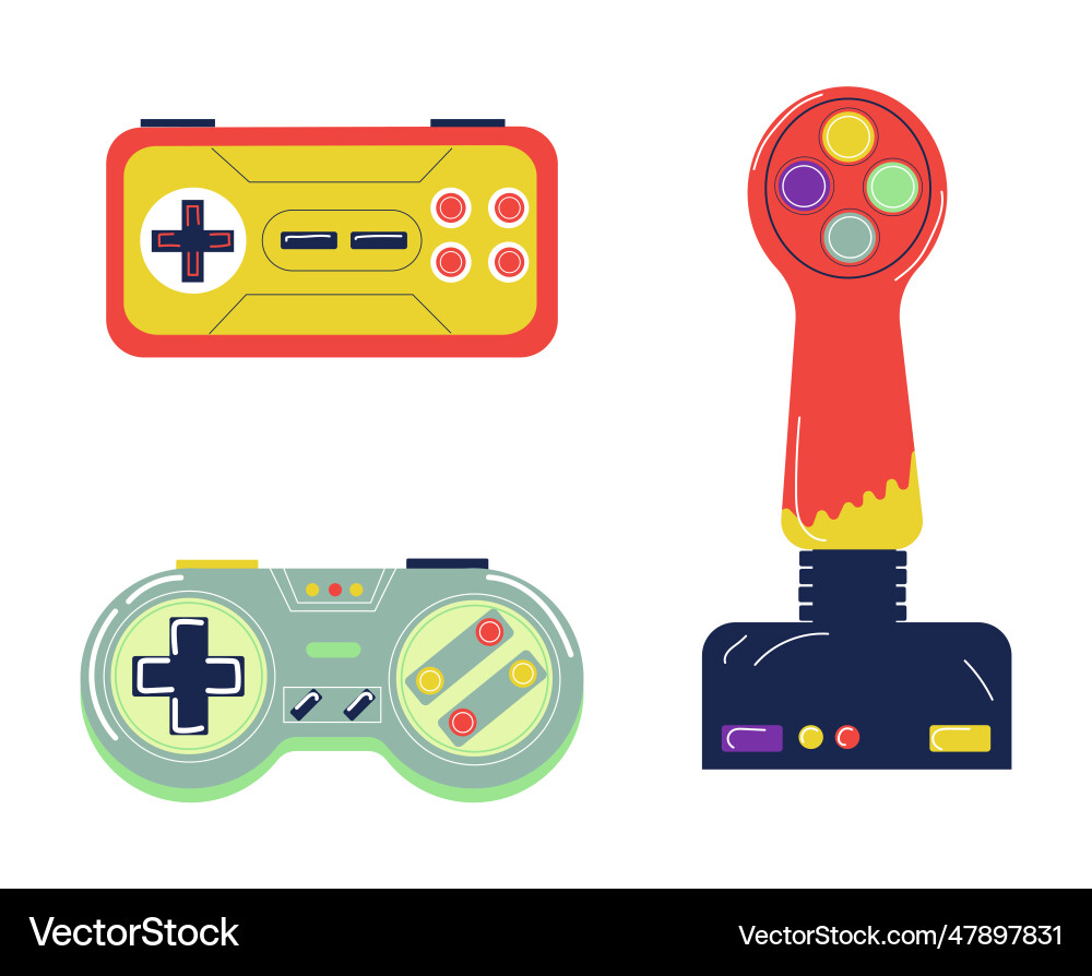 Cartoon flat style joysticks set video gaming Vector Image