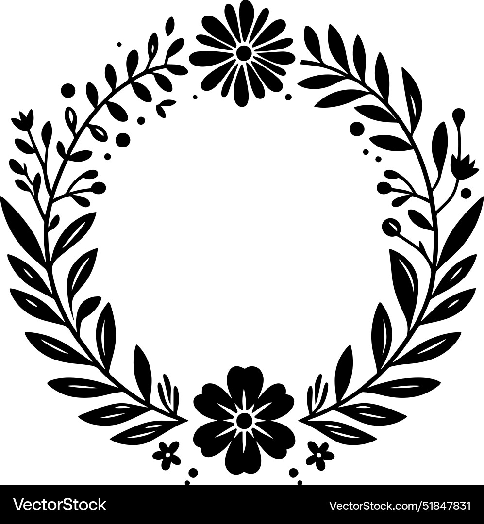 Circle floral frame silhouette isolated Royalty Free Vector