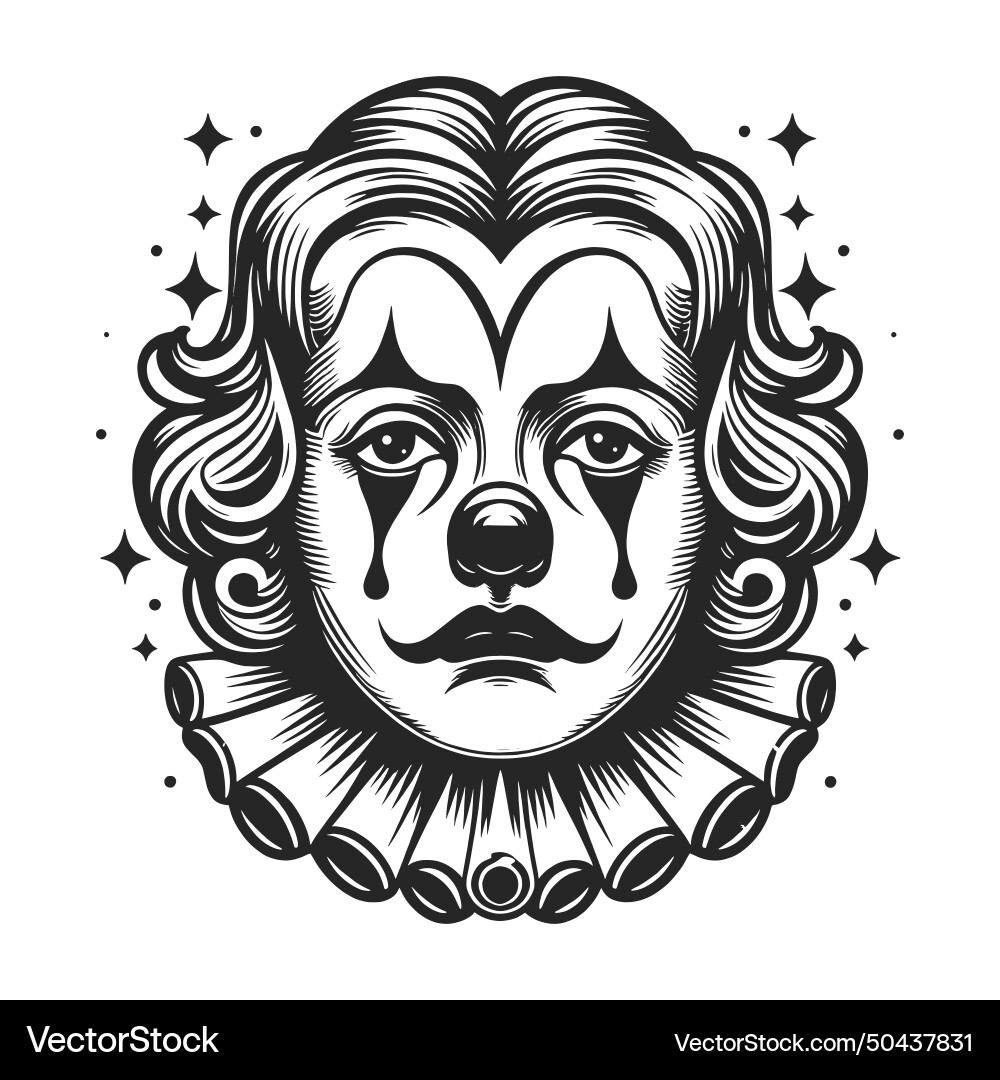 Face sad crying circus clown in makeup Royalty Free Vector