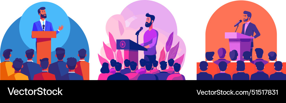 Public speaking cartoon scenes man beard Vector Image