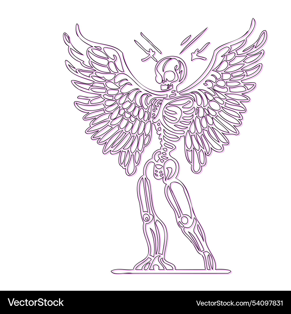 Skeleton angel outline sketch purple Royalty Free Vector