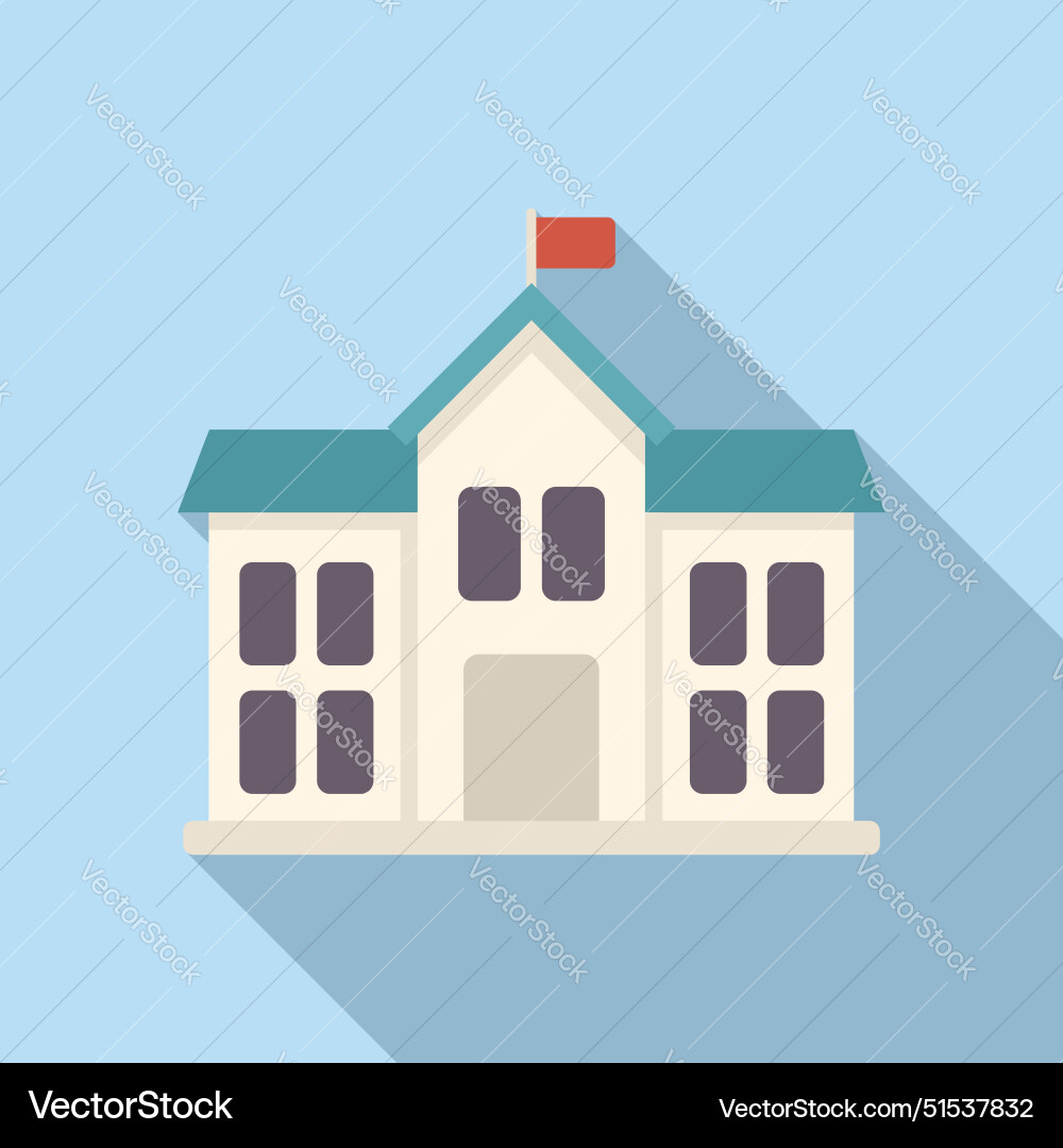 Cartoon school building icon with long shadow Vector Image