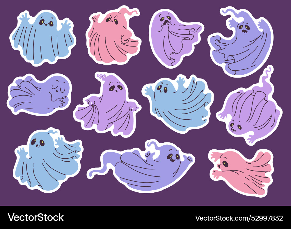 Cute spooky colorful ghosts stickers set Vector Image