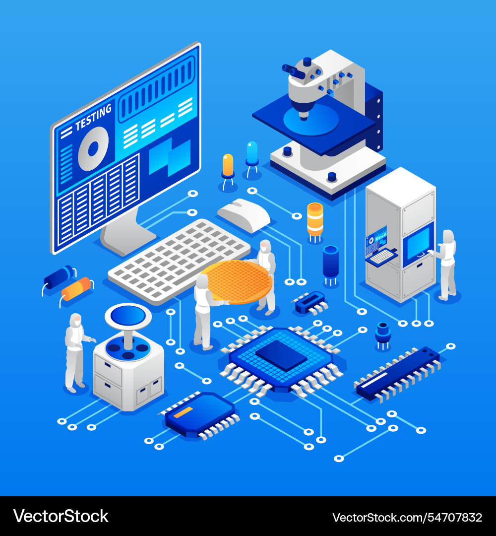 Semiconductor chip isometric 3d composition Vector Image