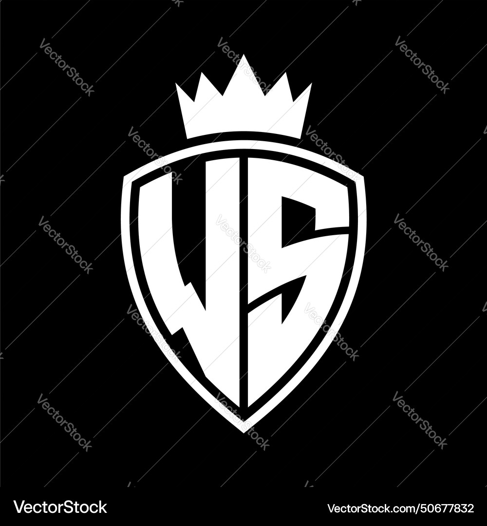 Ws letter monogram shield and crown outline shape Vector Image