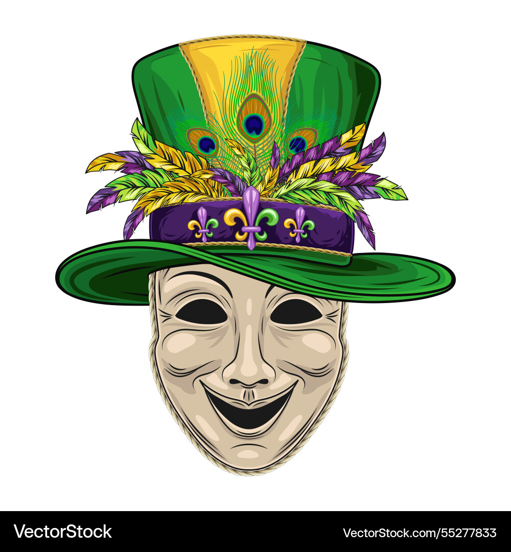 Carnival comedy face mask in cylinder hat Vector Image