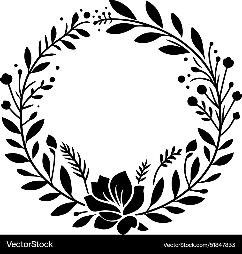 Circle floral frame silhouette isolated Royalty Free Vector