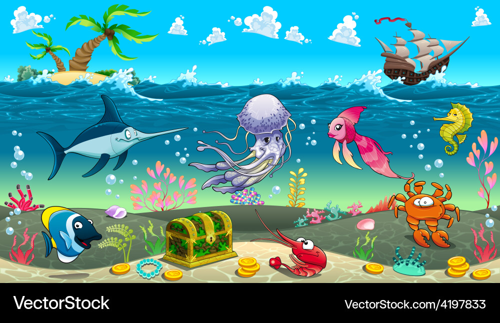 Funny scene under the sea Royalty Free Vector Image