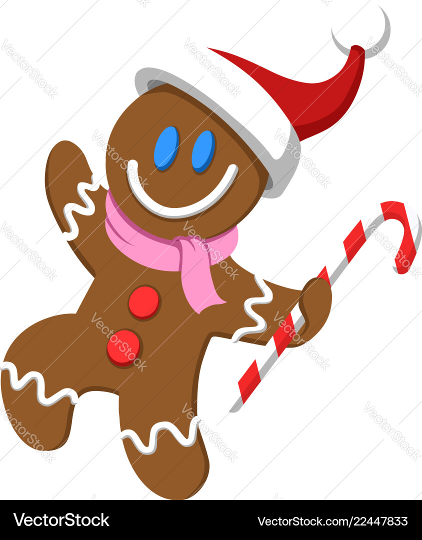 Gingerbread man with santa hat Royalty Free Vector Image