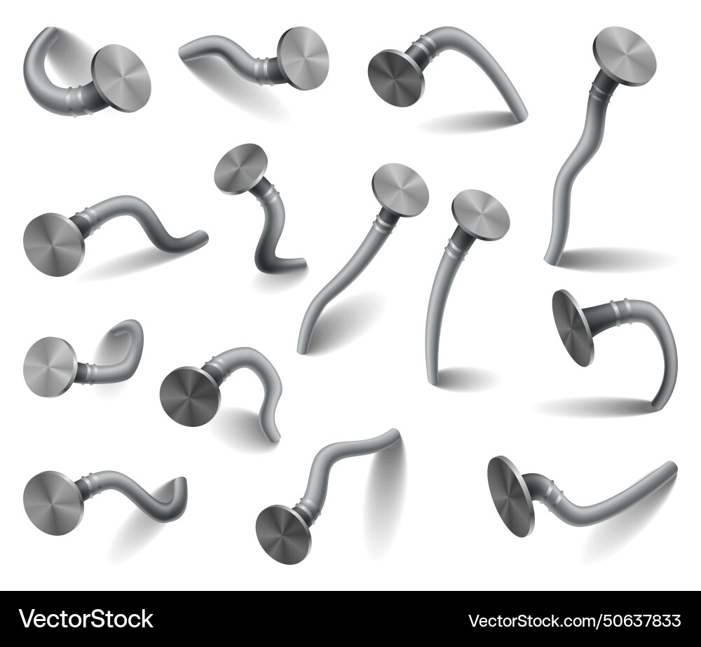 Hammered nails set on surface iron steel Vector Image