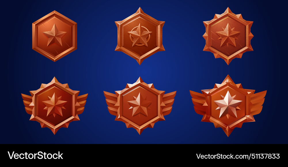 Set of game rank shields isolated on background Vector Image