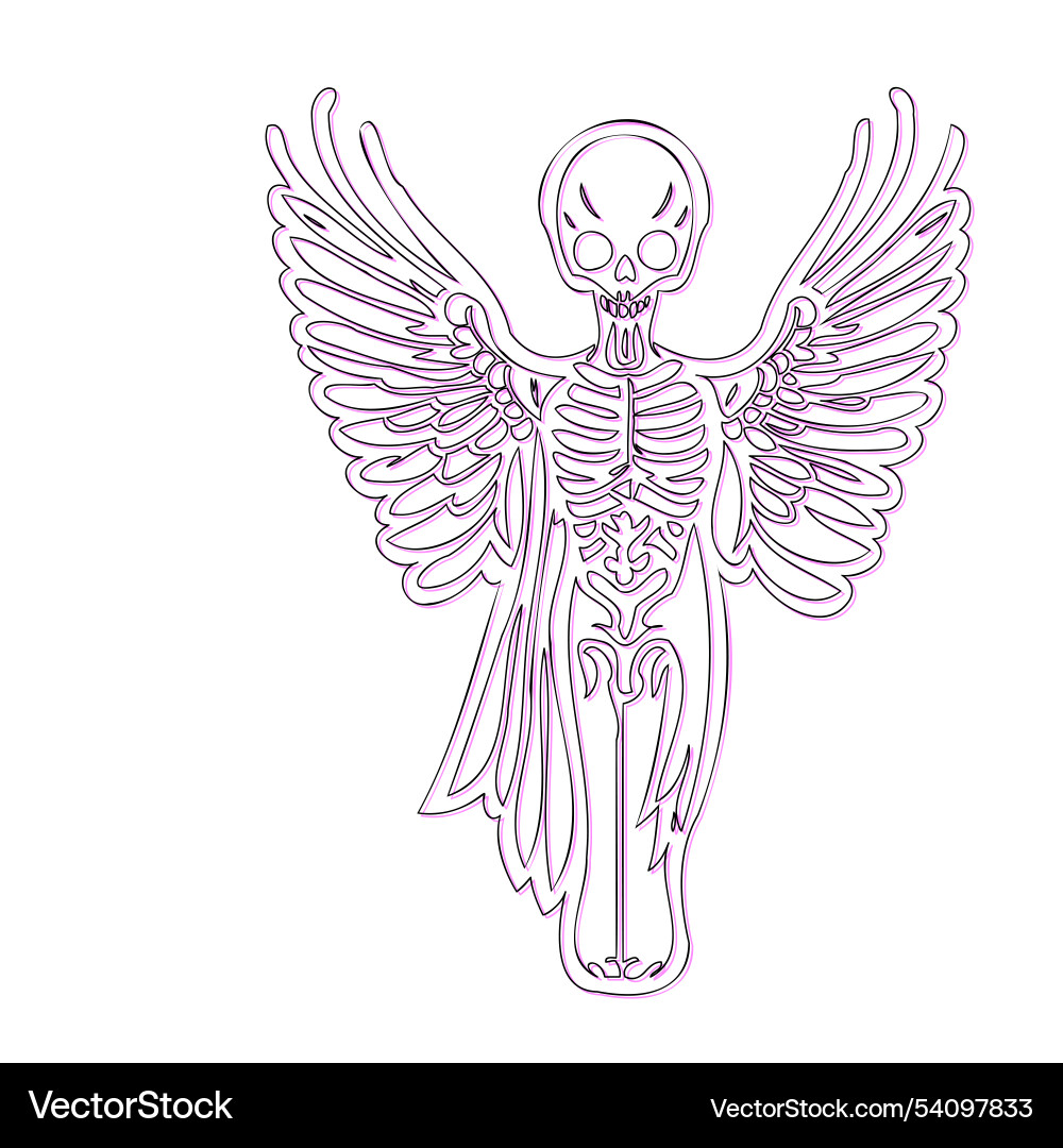 Skeleton angel outline sketch purple Royalty Free Vector