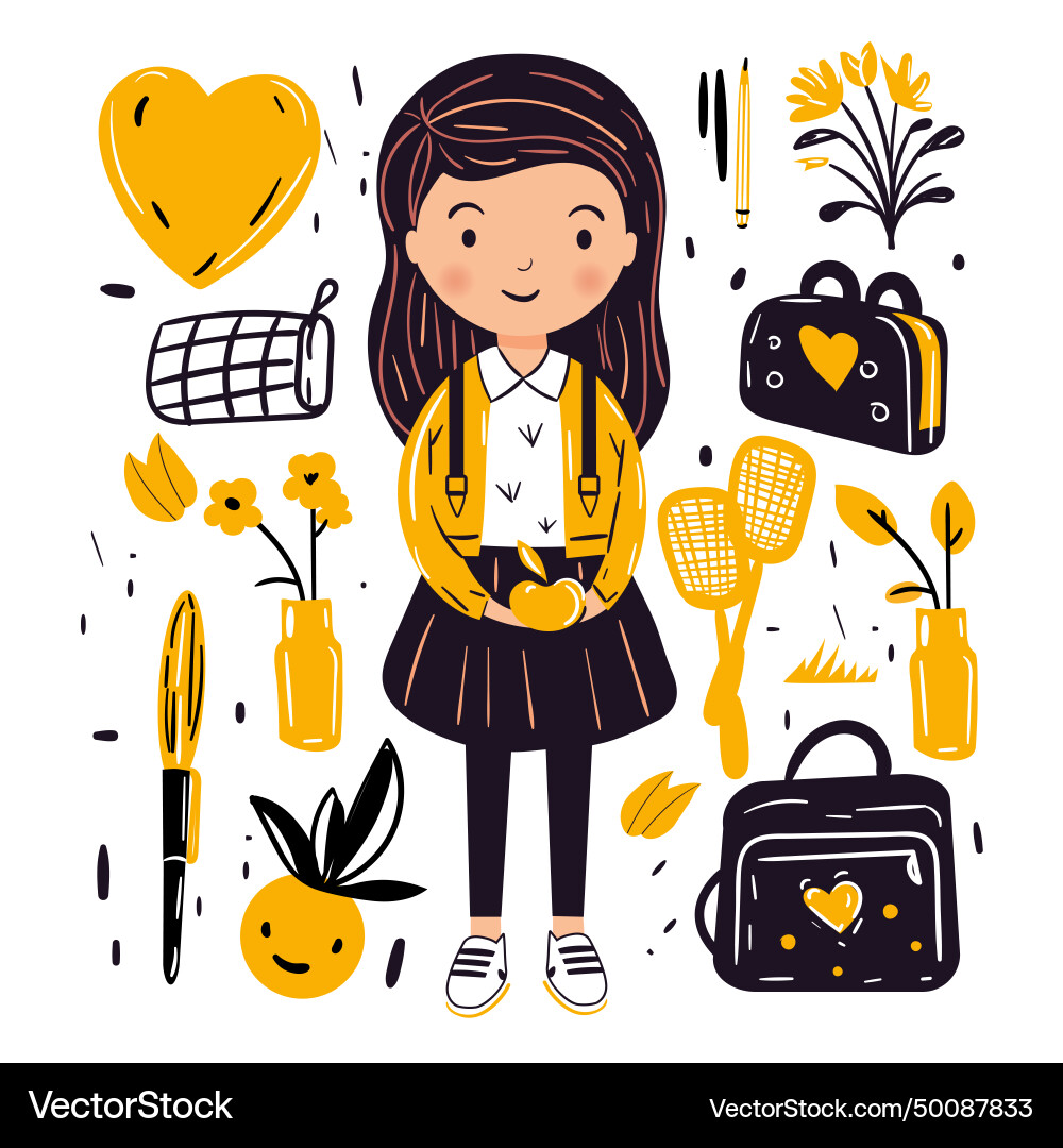 Student girl character set back to school Vector Image
