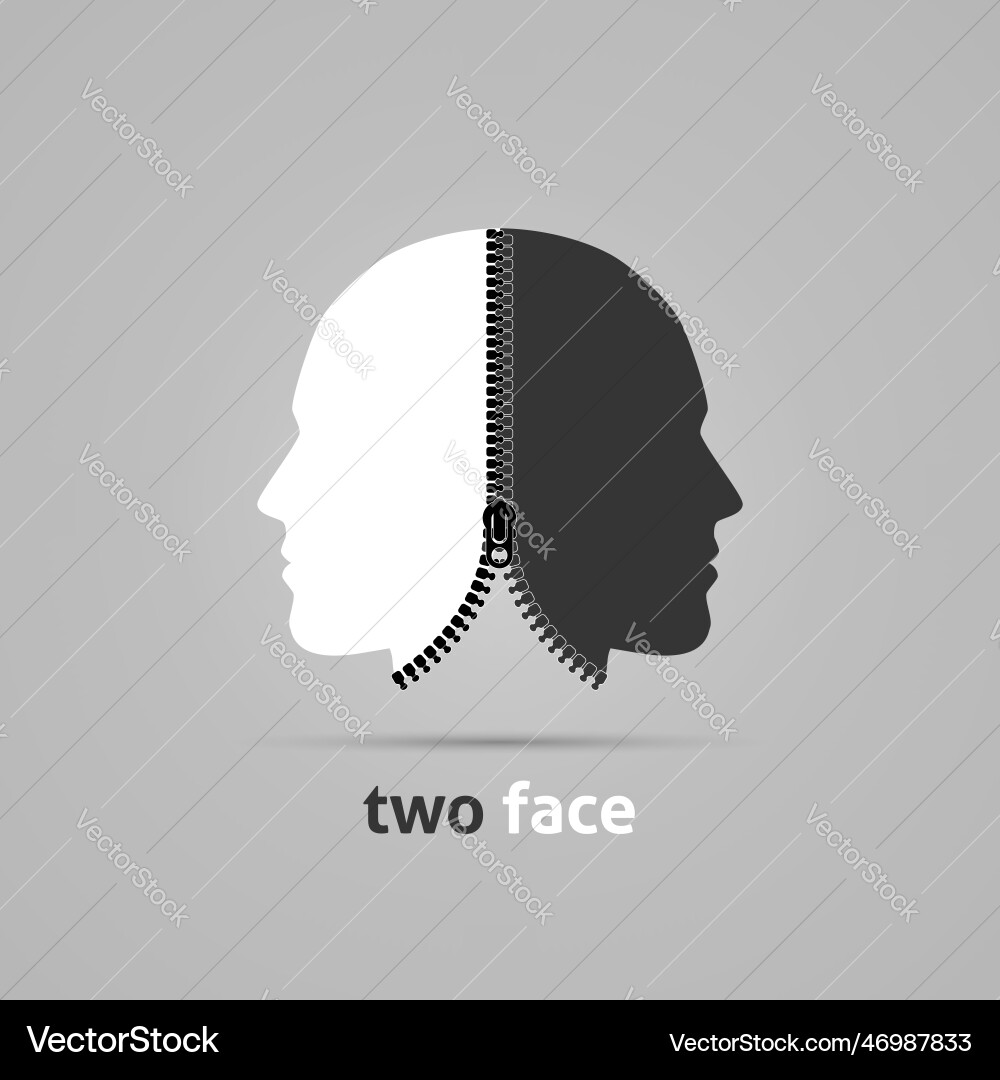 Two faced head creative concept with zipper Vector Image