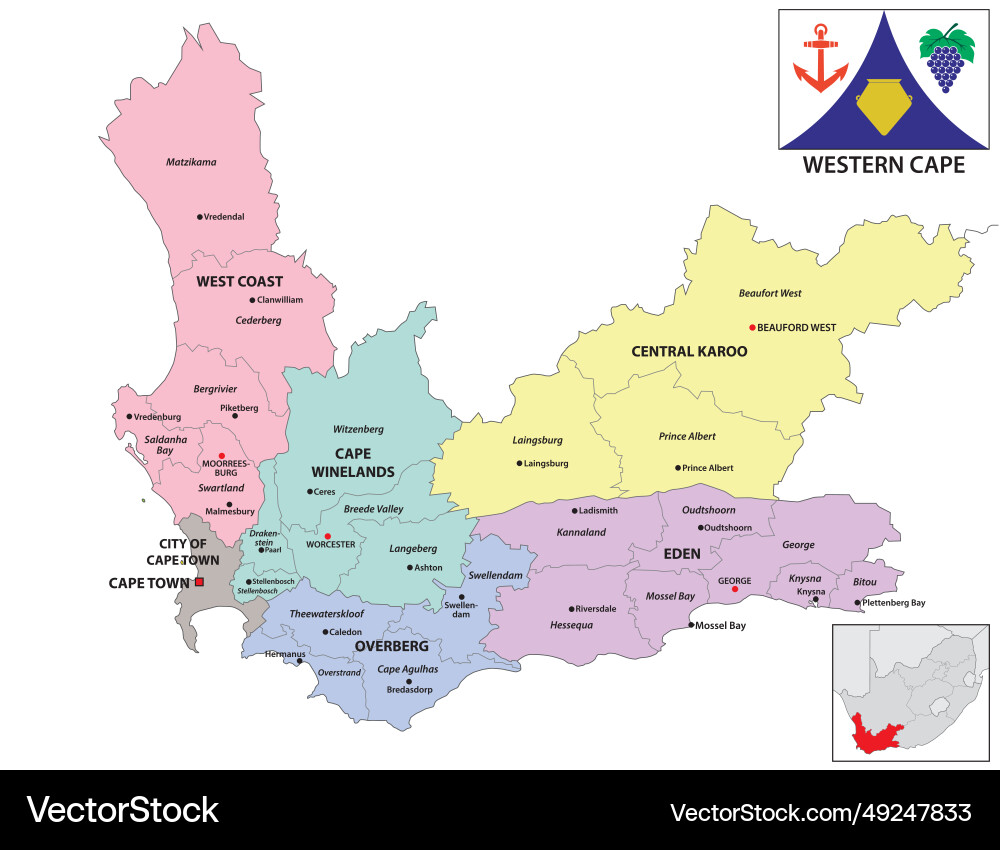 Western Cape South Africa Map Royalty Free Vector Image