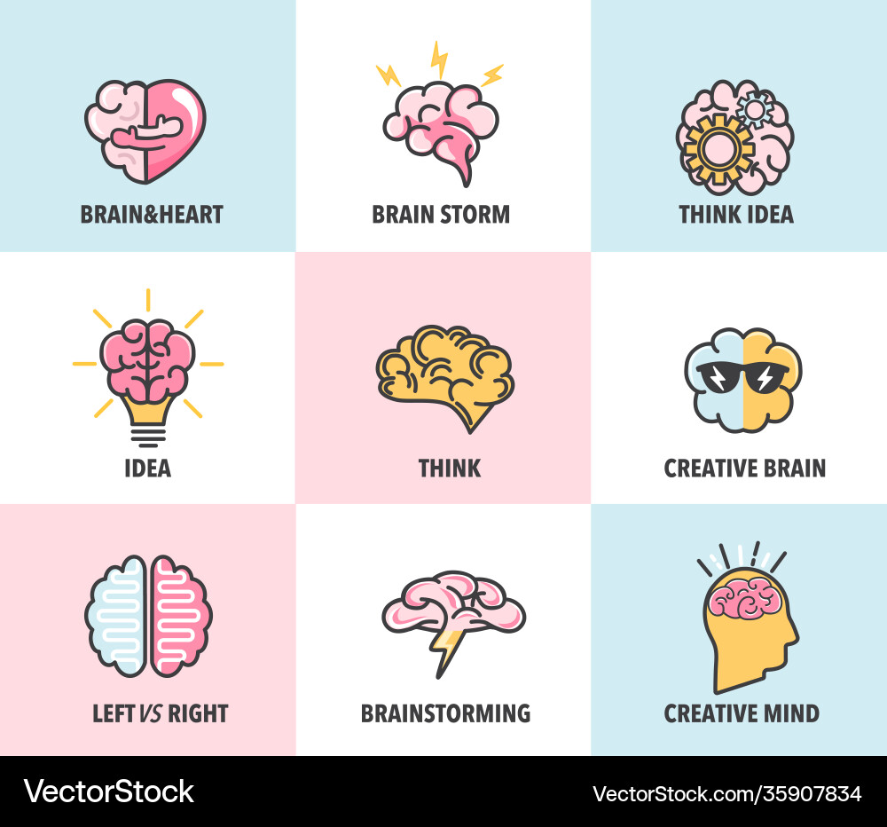 Big set brain conceptsisolated logo Royalty Free Vector