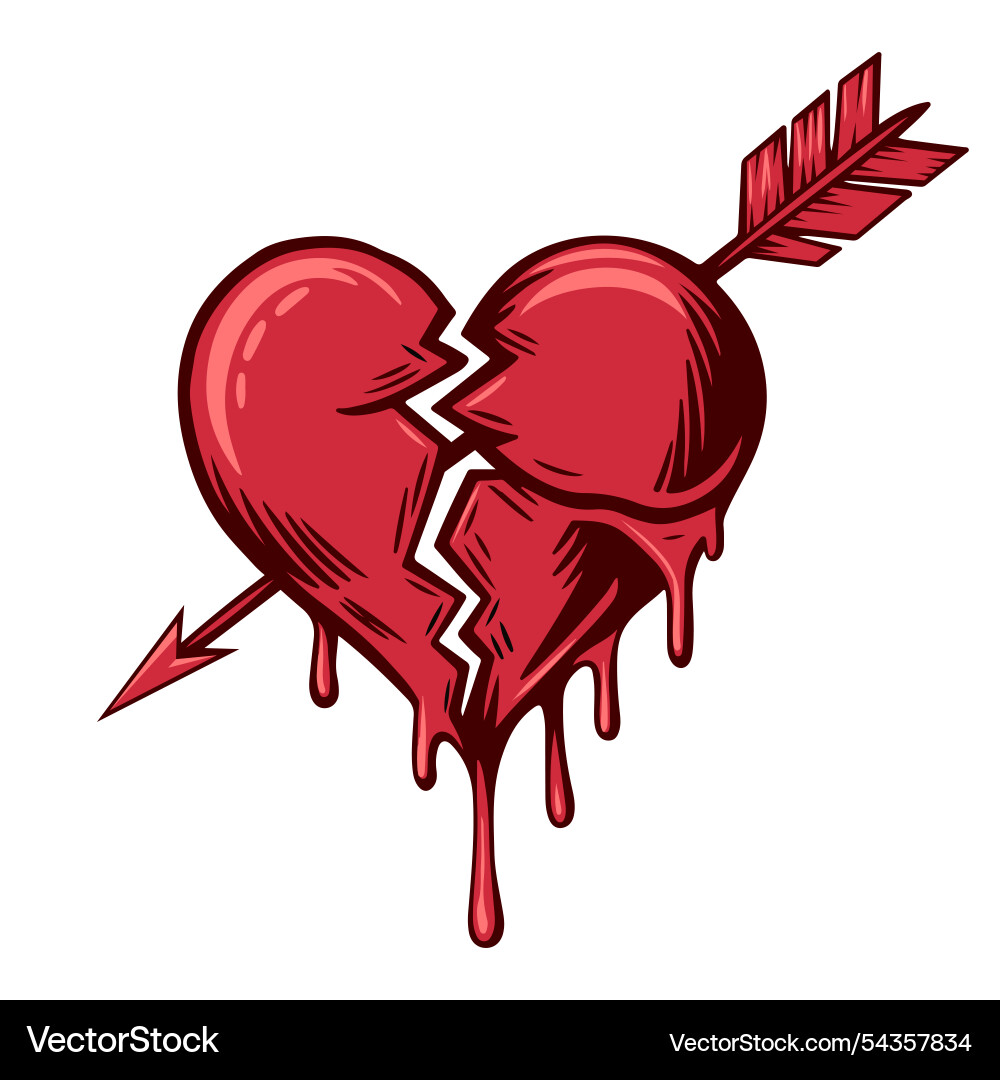 Broken Heart with Blood Arrow Royalty Free Vector Image