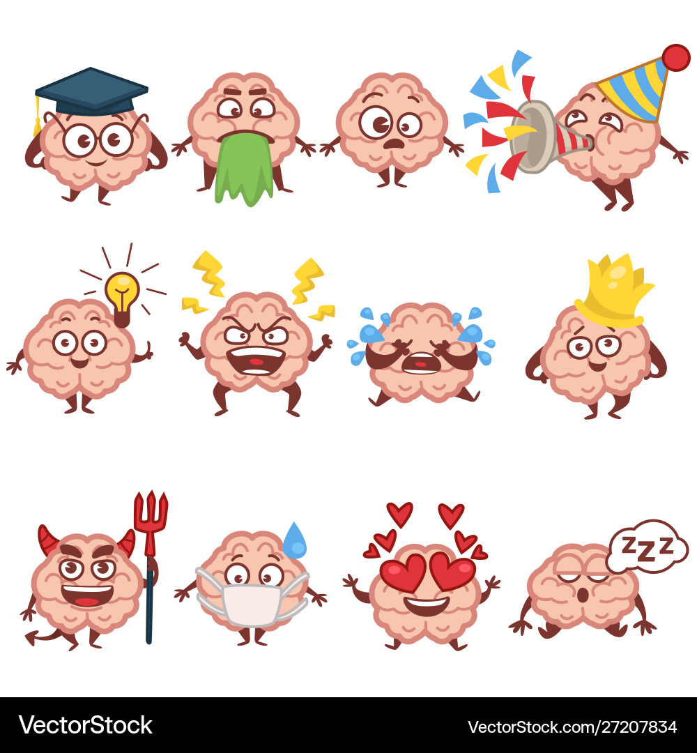 Emoji human brain faces and emotions brainy Vector Image