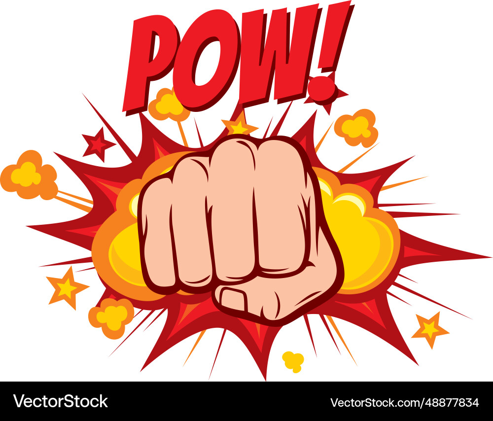 Human hand punching color - pow comic book Vector Image