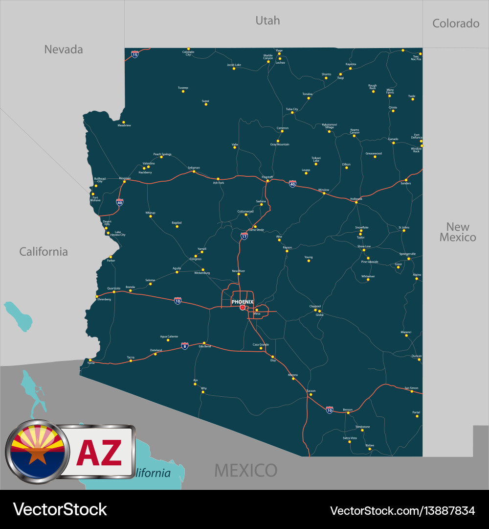 Map of state arizona usa Royalty Free Vector Image