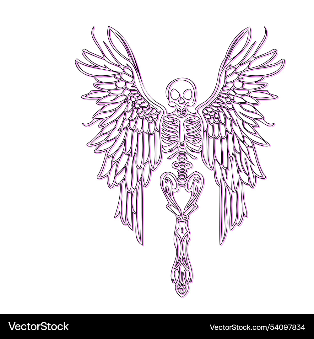 Skeleton angel outline sketch purple Royalty Free Vector