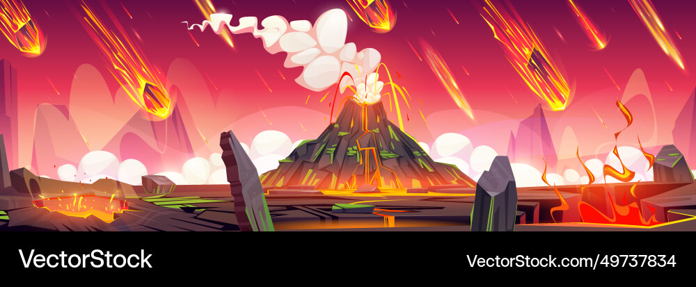 Volcano lava eruption cartoon background Vector Image