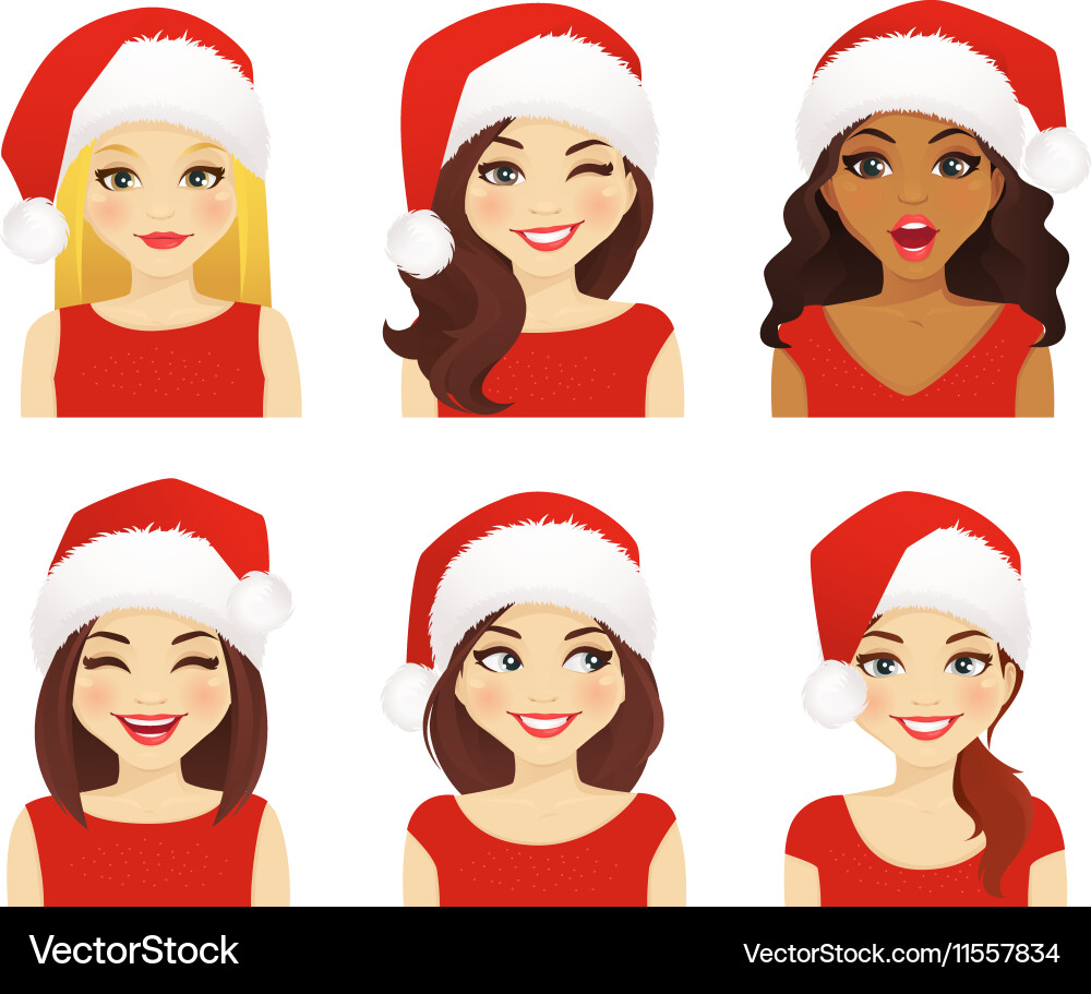 Woman with Santa Hat Expressions Royalty Free Vector Image