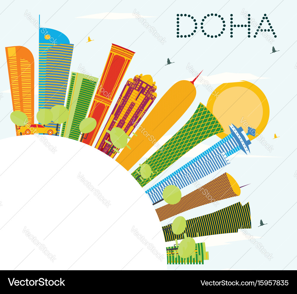 Doha skyline with color buildings blue sky Vector Image