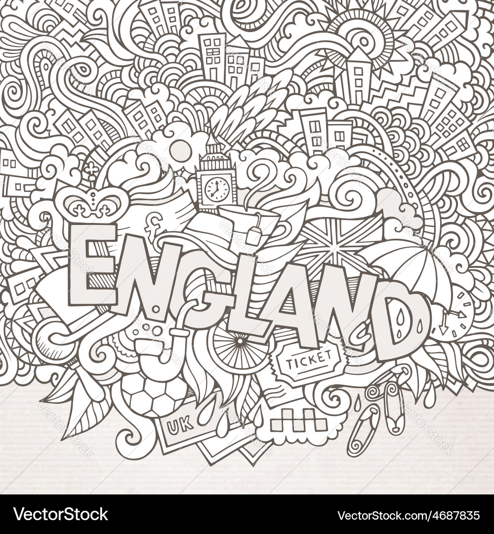 England Doodles and Lettering Royalty Free Vector Image