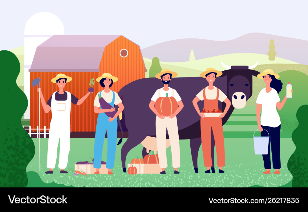 Farmers group agricultural workers farmer team Vector Image
