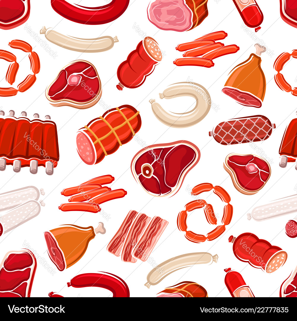 Meat & Sausage Pattern - Seamless Royalty Free Vector