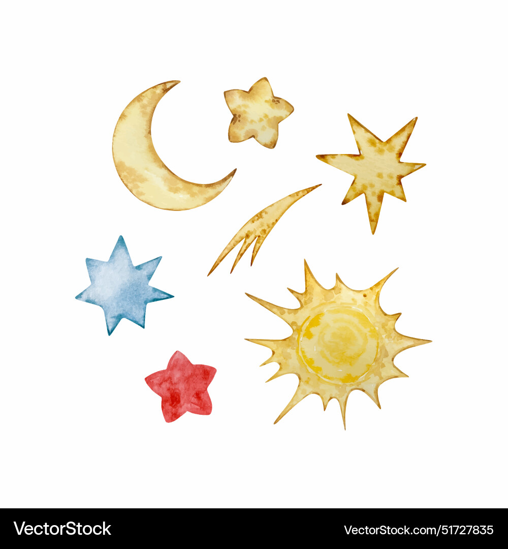 Watercolor space set cosmos Royalty Free Vector Image