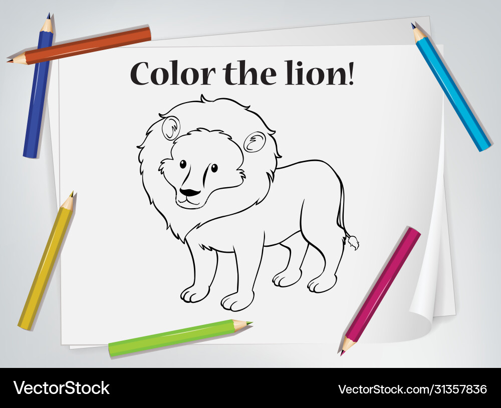 Children lion coloring worksheet Royalty Free Vector Image