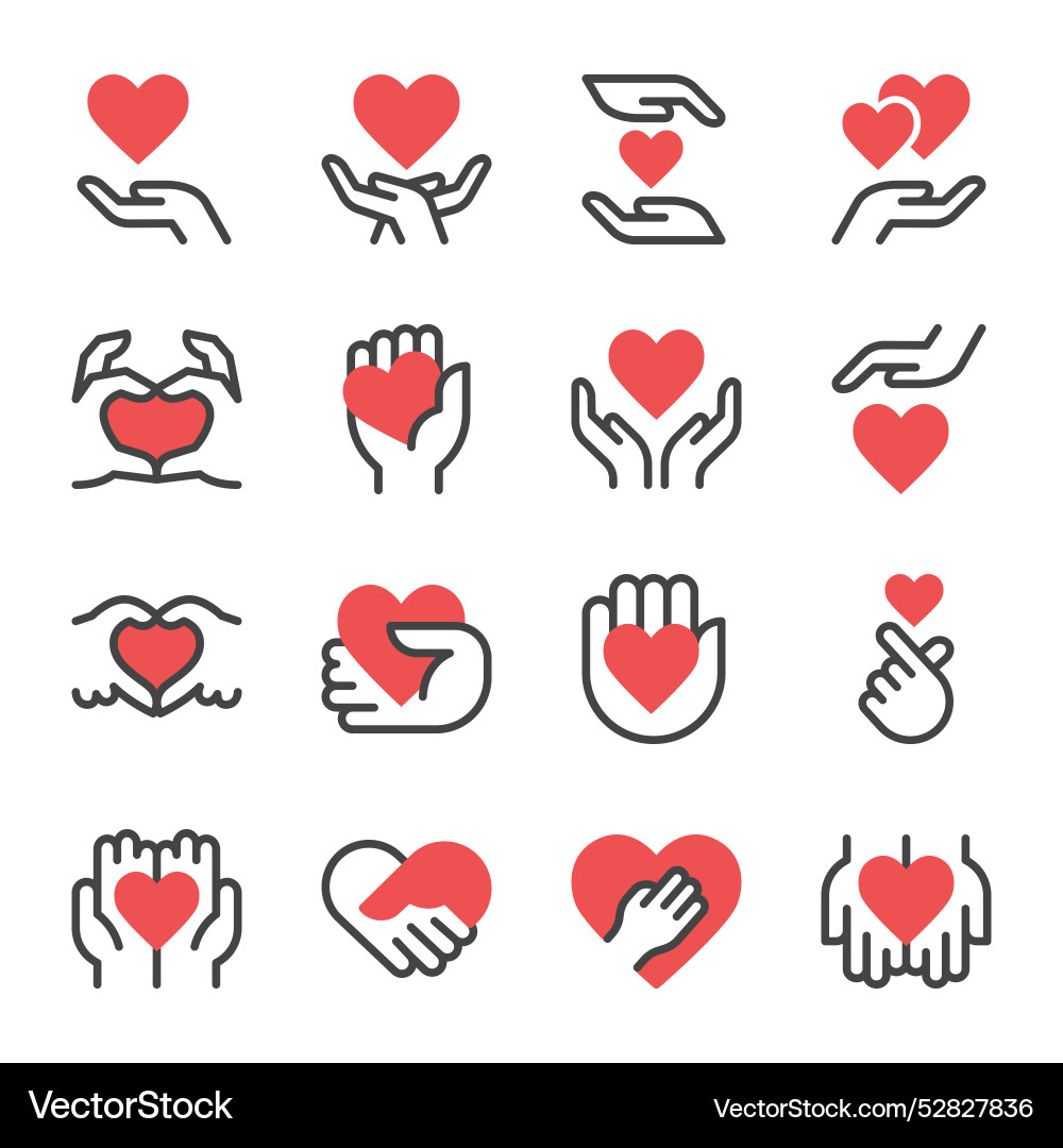 Hand with heart icon set Royalty Free Vector Image