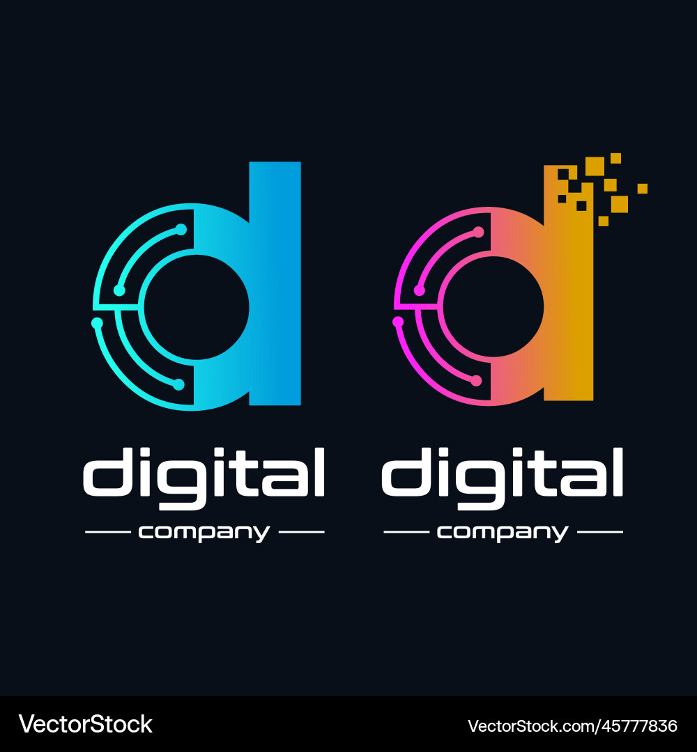 Lowercase letter d digital technology logo Vector Image