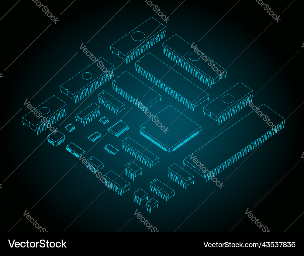 Microcircuits isometric blueprints Royalty Free Vector Image