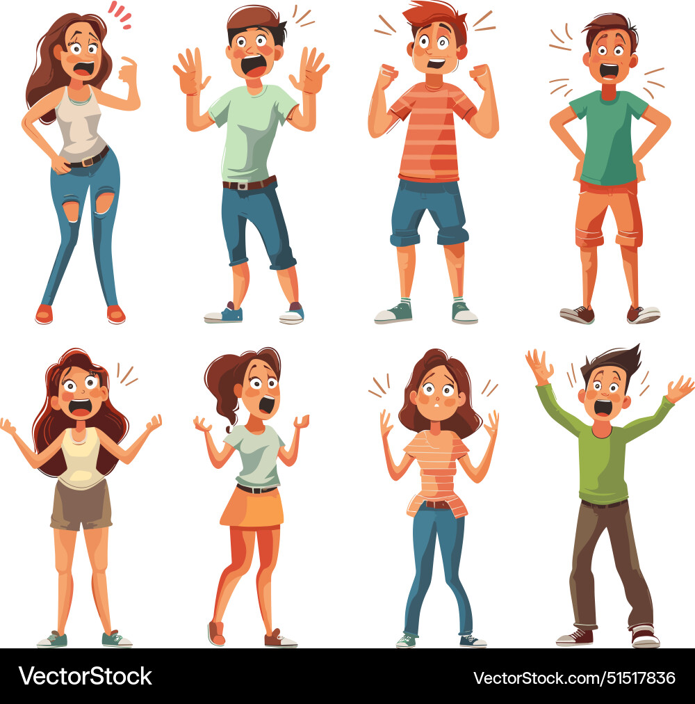 Shock reaction characters cartoon set men Vector Image
