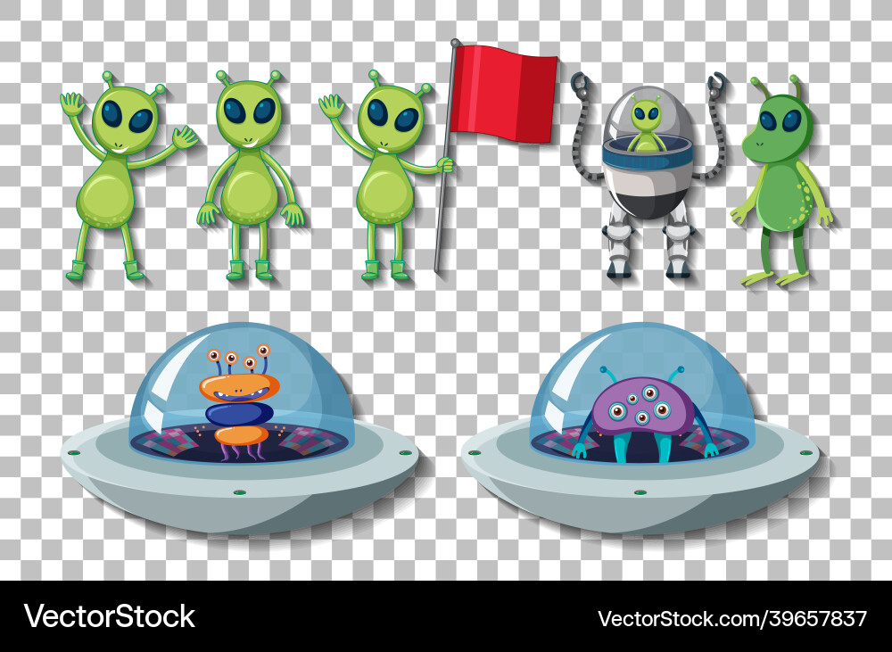 Aliens and ufo cartoon objects on transparent Vector Image