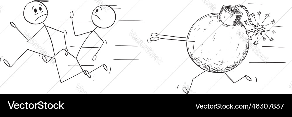 Bomb chasing people running away cartoon stick Vector Image