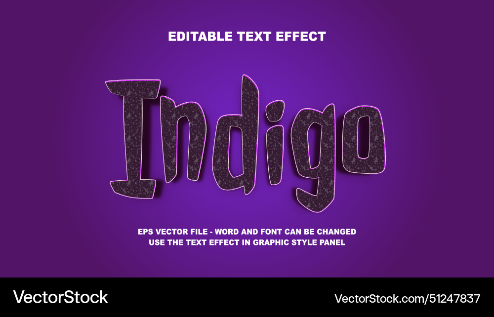 Editable text effect indigo 3d template Royalty Free Vector