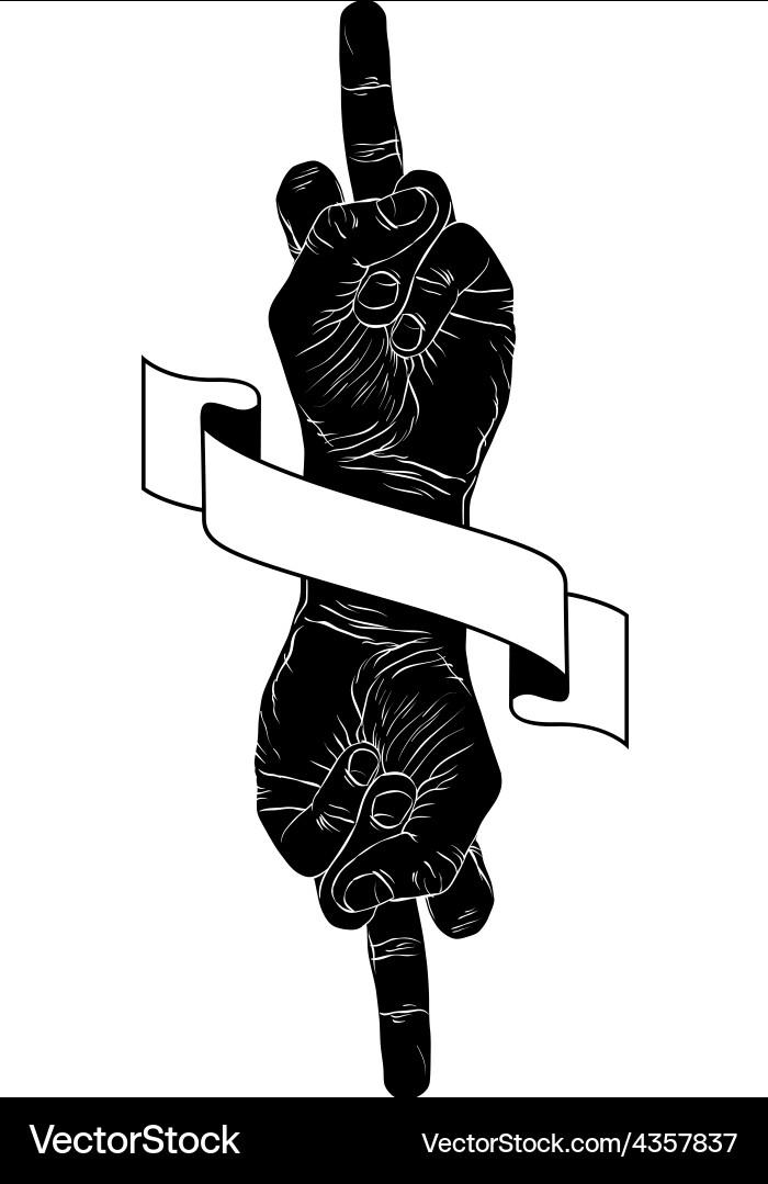 Middle finger hand sign with two hands and ribbon Vector Image