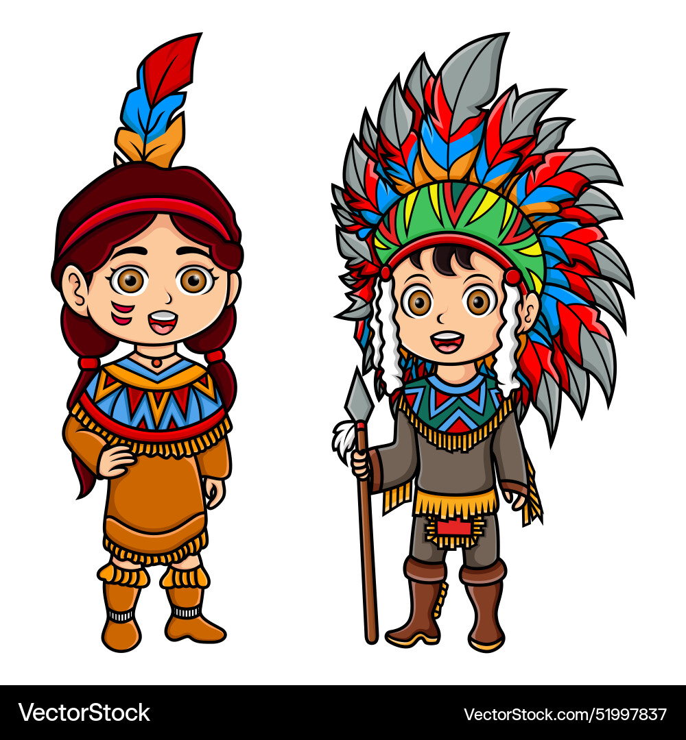 Native american couple cartoon Royalty Free Vector Image