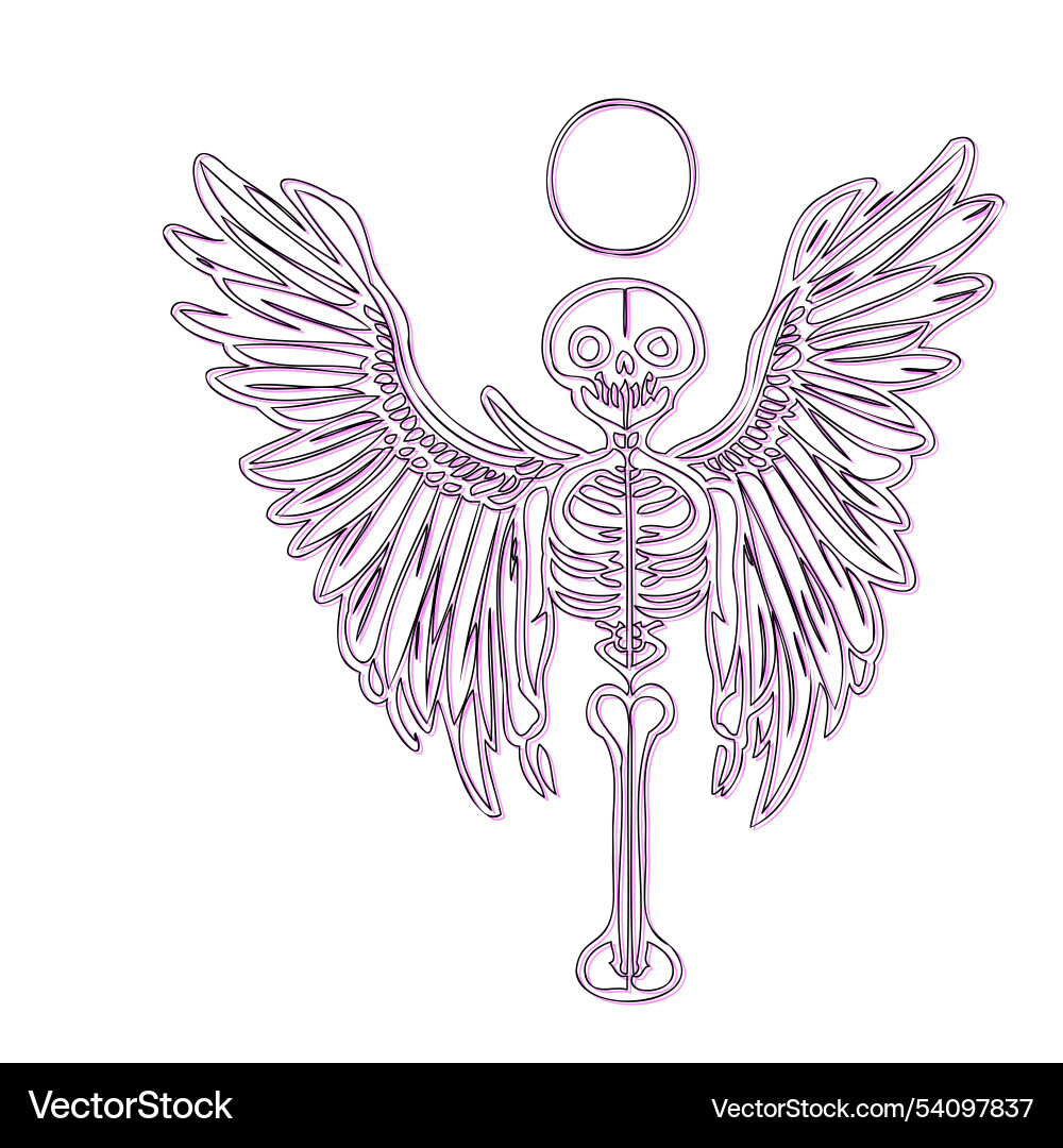 Skeleton angel outline sketch purple Royalty Free Vector