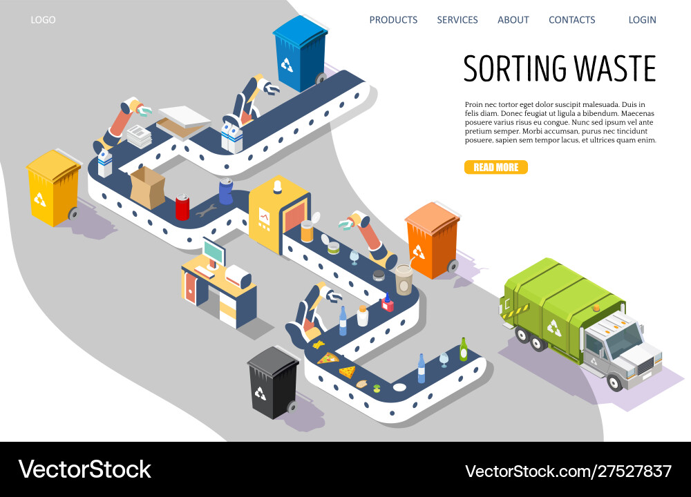 Sorting waste website landing page design Vector Image