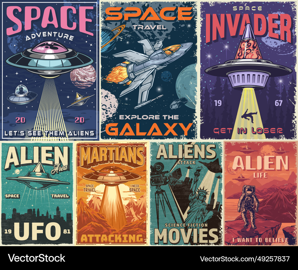 Space fantasy set flyers colorful Royalty Free Vector Image